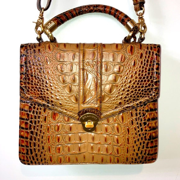 Brahmin | Bags | New Brahmin Crocodile Embossed Brown Leather Shoulder ...